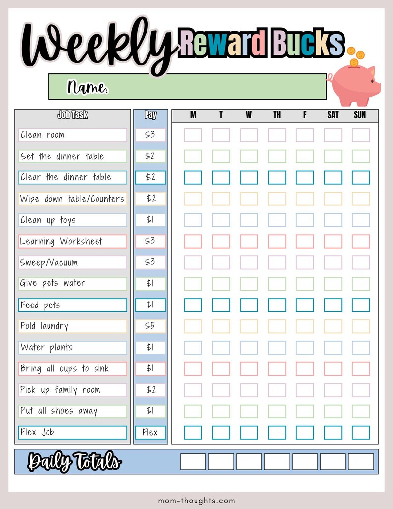 Editable Kids Chore Chart: Bear Bucks Reward System (canva Template) - Etsy