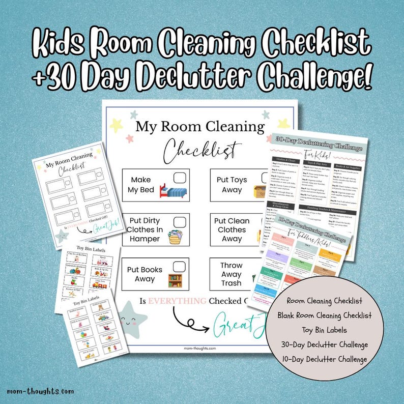 Room Cleaning Checklist for Kids + 30-day Declutter Challenge ...