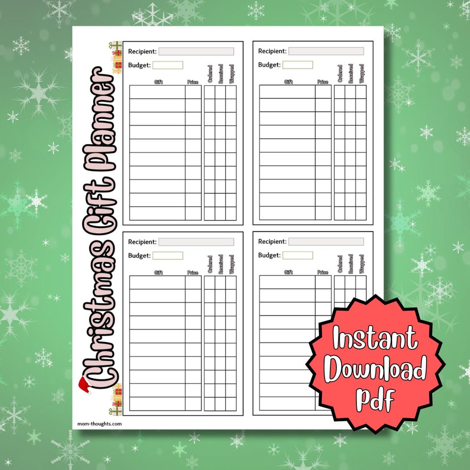 Christmas Gift Planner Printable, Christmas Planner, Christmas Gift ...