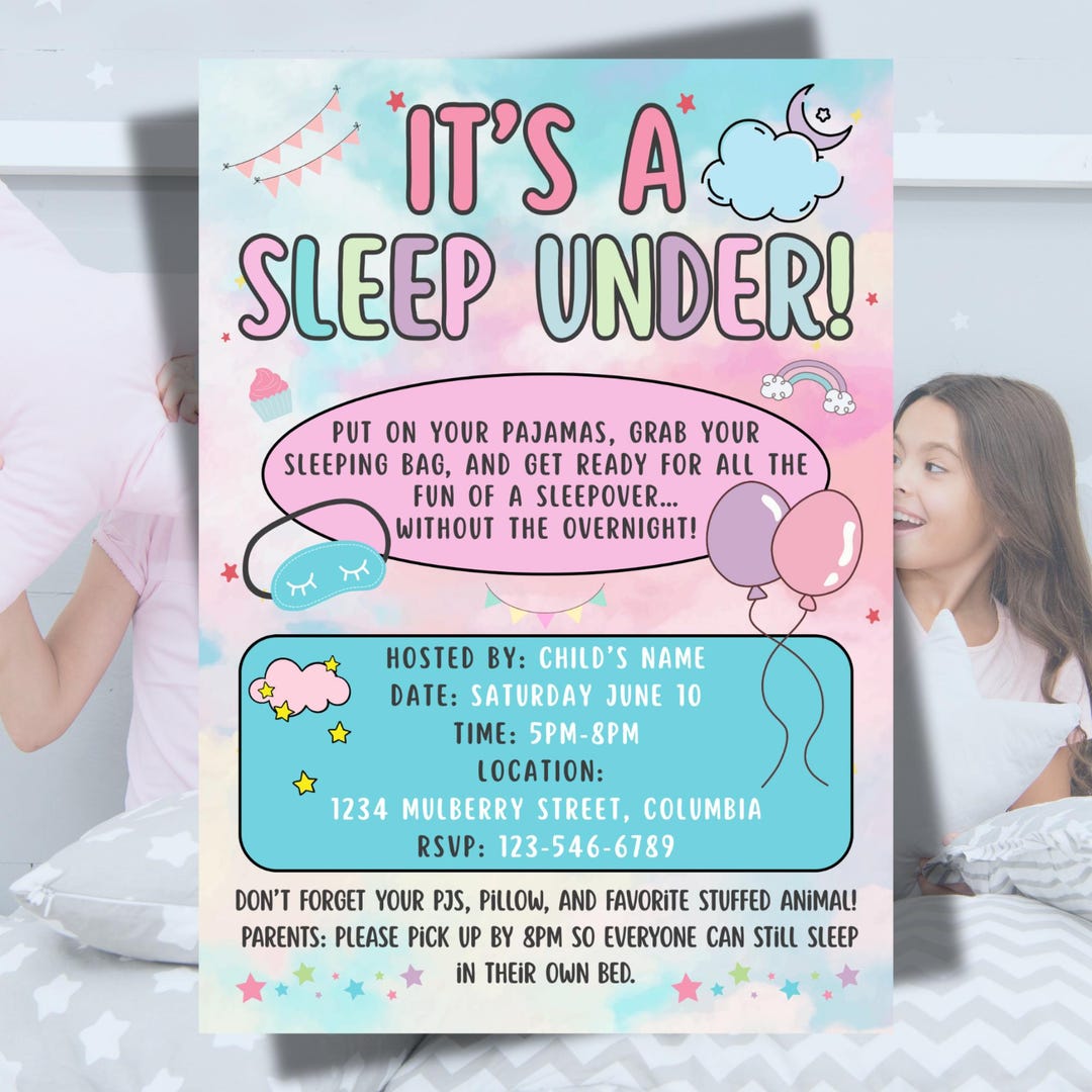 Editable Sleep Under Party Birthday Invitation, Sleep Under Birthday ...