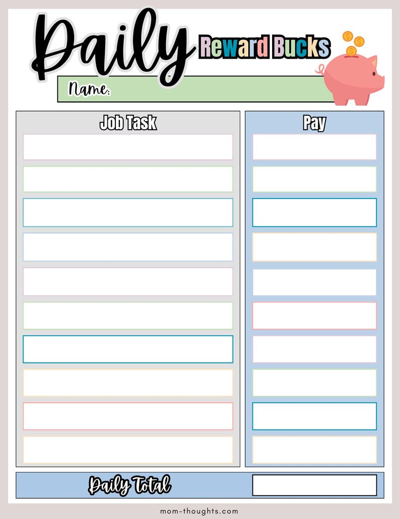 Editable Kids Chore Chart: Bear Bucks Reward System (canva Template) - Etsy