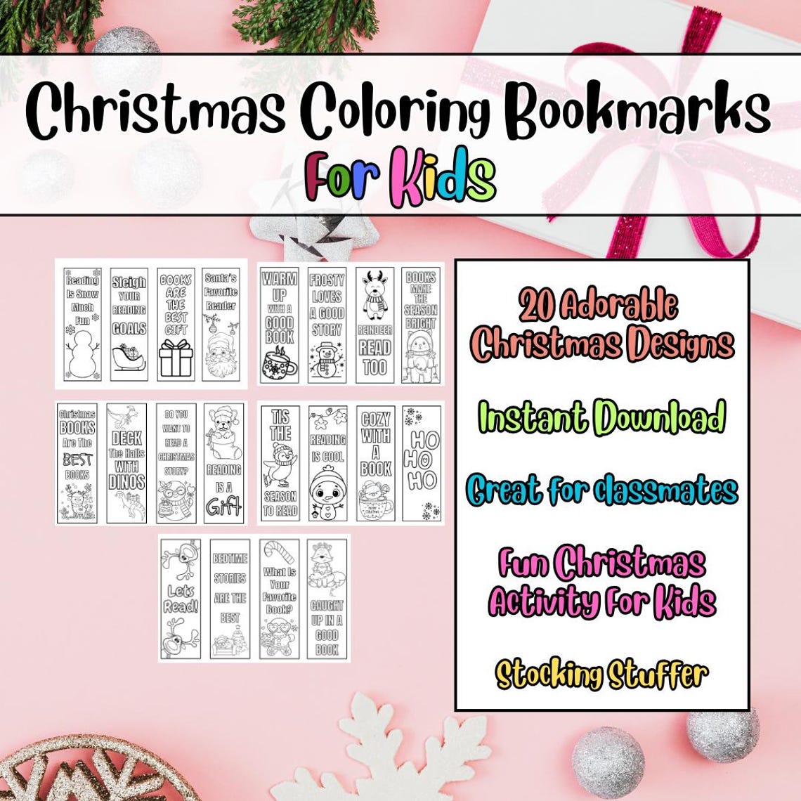 Christmas Coloring Bookmarks for Kids (printable) - Etsy
