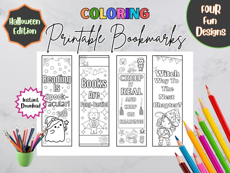Halloween Printable Bookmarks, Printable Coloring Bookmarks for Kids ...