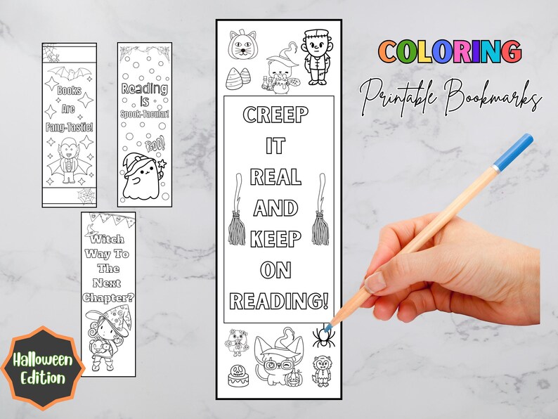 Halloween Printable Bookmarks, Printable Coloring Bookmarks for Kids ...