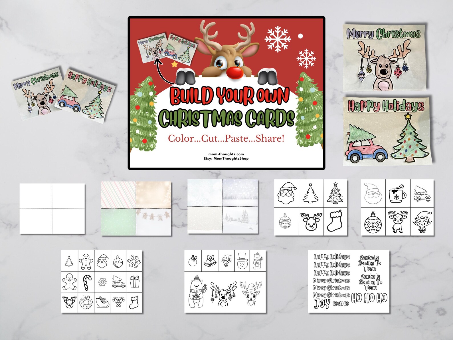 Build Your Own Christmas Cards for Kids, Coloring Christmas Cards ...