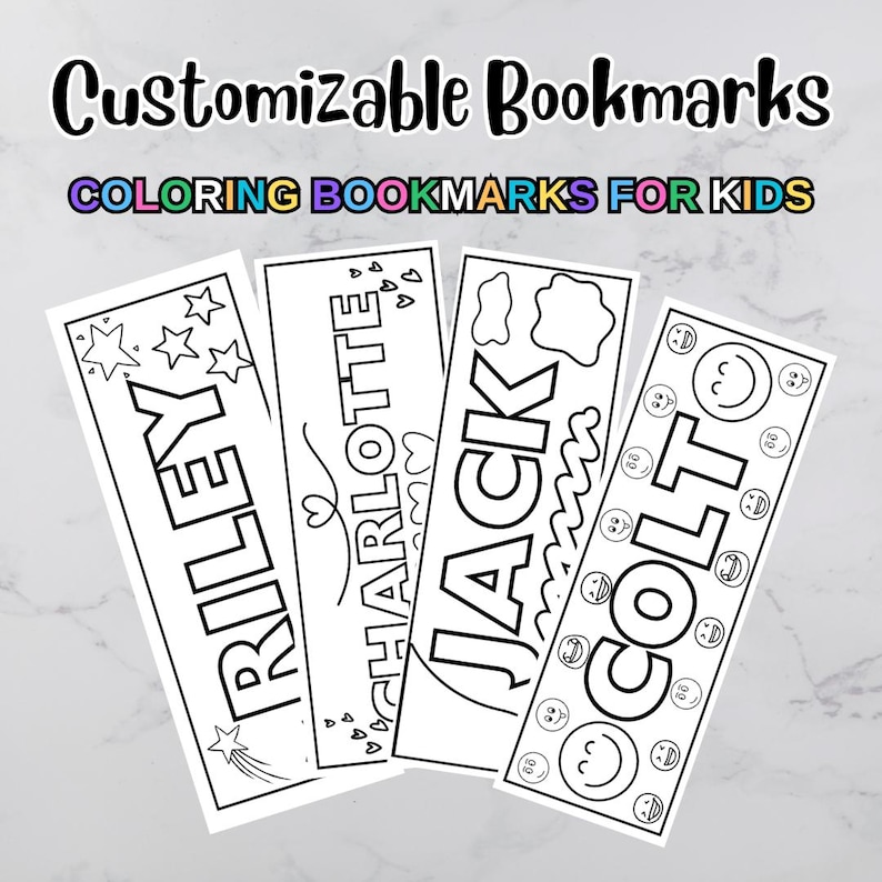 Customizable Coloring Bookmarks for Kids: Personalized Name Designs ...