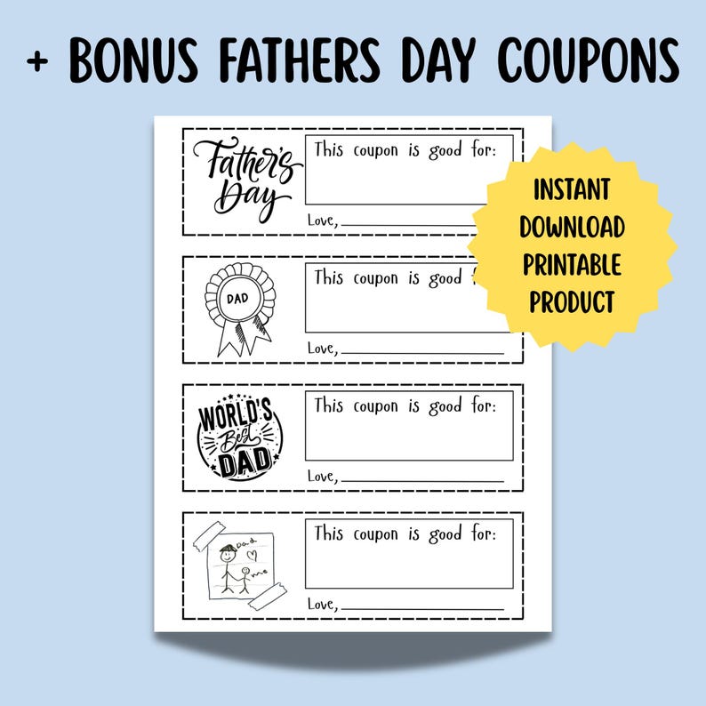 All About Dad Printable + Father’s Day Coupons – Kids Father's Day Gift ...