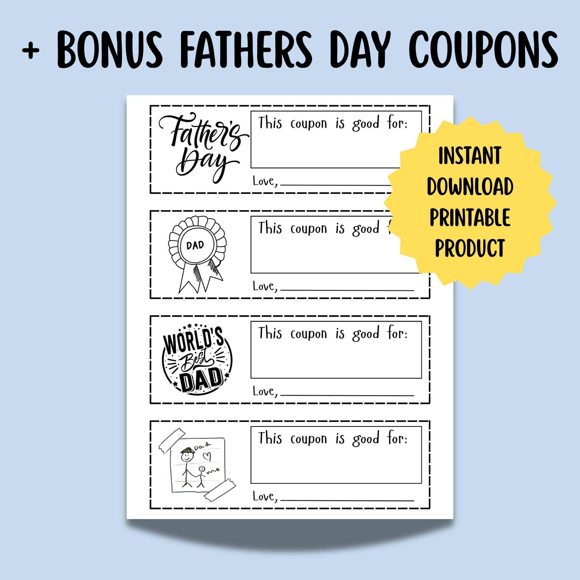 All About Dad Printable: Father's Day Fill-in, Coupons (PDF) - Etsy