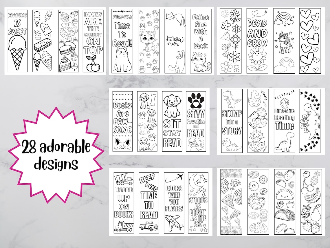 Printable Coloring Bookmarks for Kids – 28 Fun Designs! - Etsy