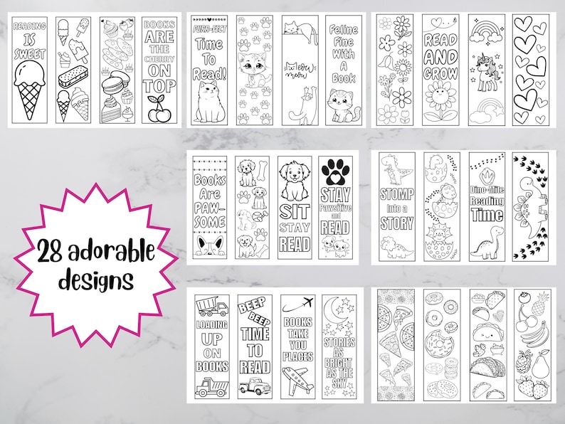 Printable Coloring Bookmarks for Kids – 28 Fun Designs! - Etsy