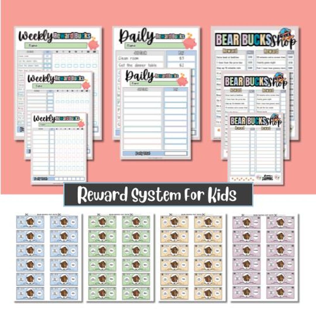 Reward Chart for Kids Bear Bucks Reward System printable - Etsy