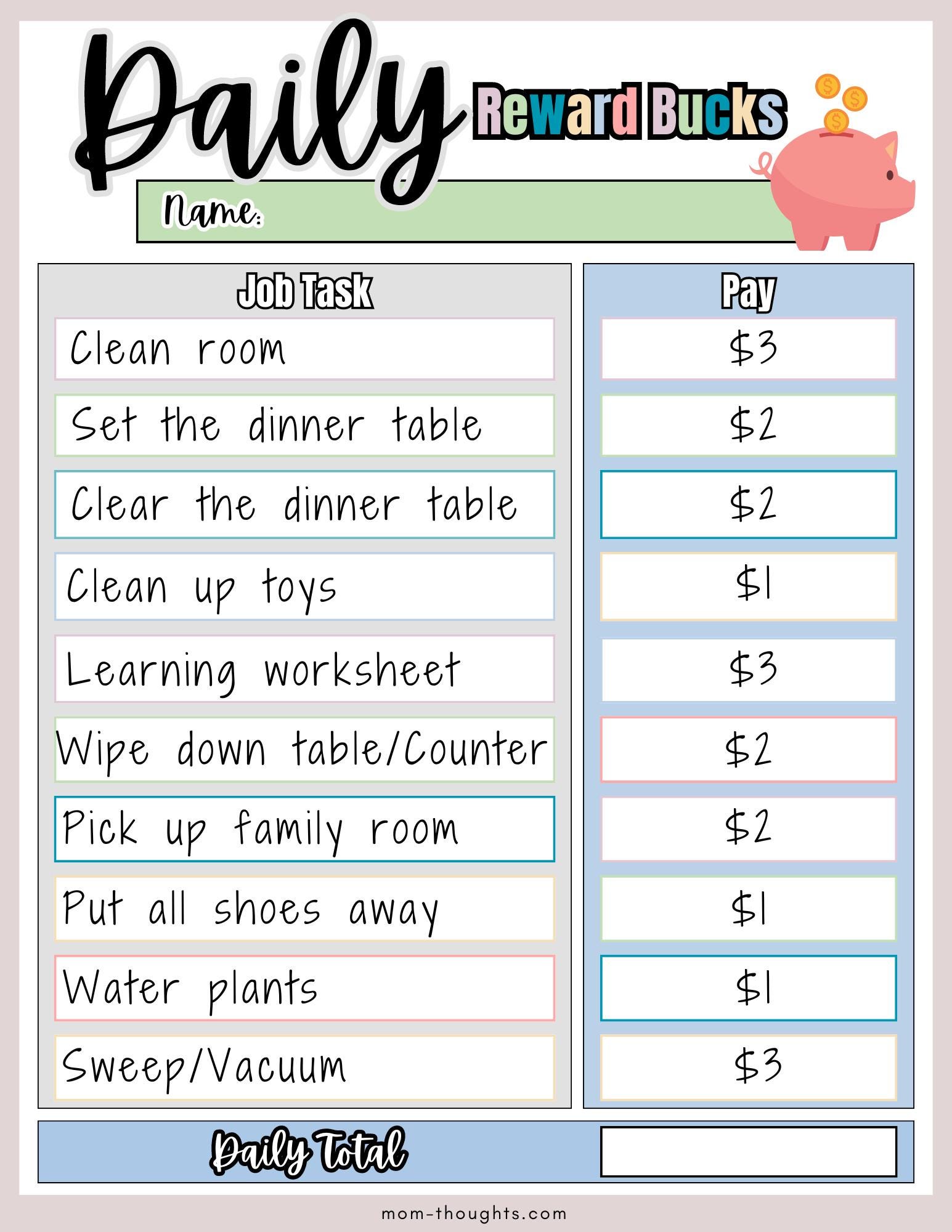 Printable Reward Chart for Kids - Printable Chore Chart Template ...