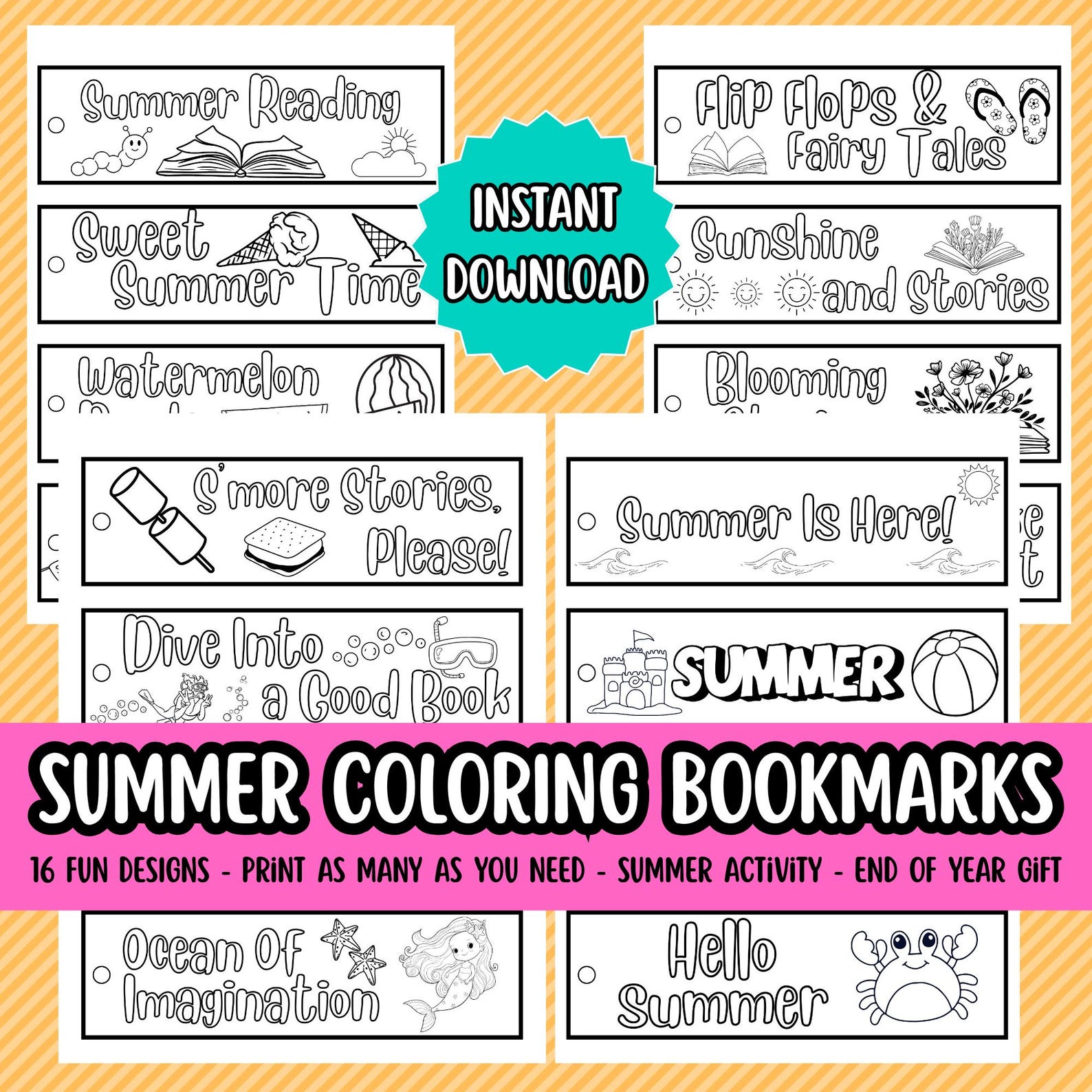 Summer Coloring Bookmarks for Kids: Printable Classroom Activity ...