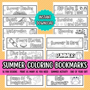 Summer Coloring Bookmarks for Kids: Printable Classroom Activity ...