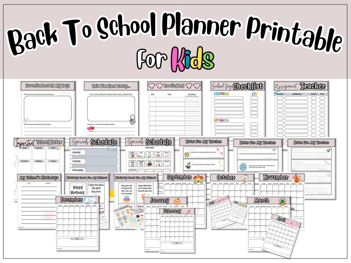 Back to School Planner Printable – Kids Daily School Checklist, Kids ...