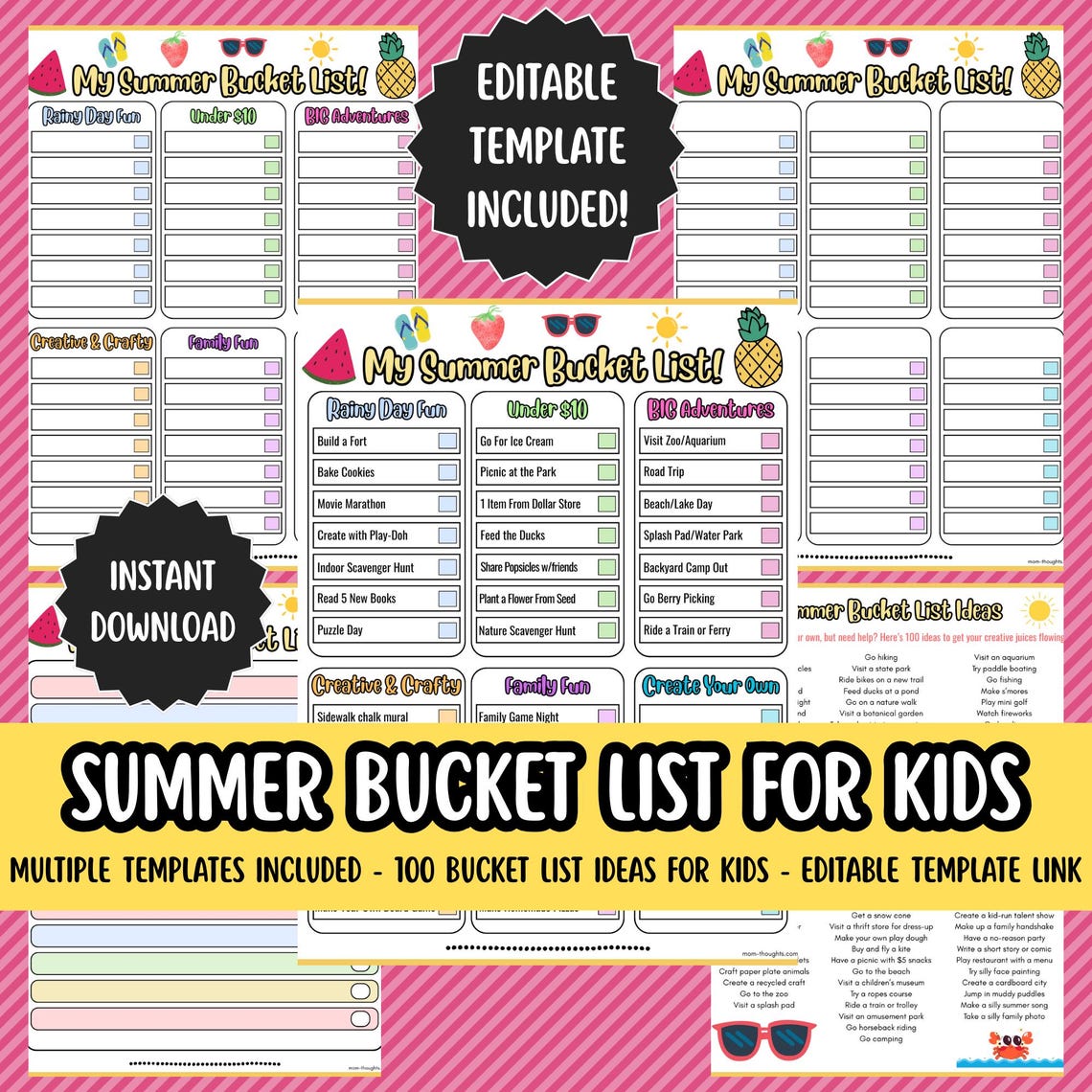 Summer Bucket List for Kids Printable | Editable Canva Template ...