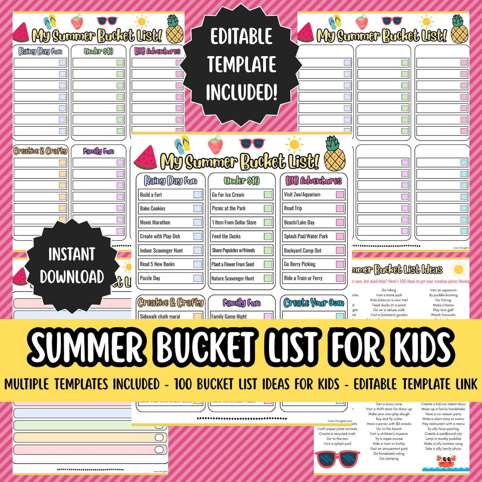 Summer Bucket List for Kids Printable | Editable Canva Template ...