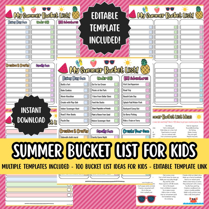 Summer Bucket List for Kids Printable | Editable Canva Template ...