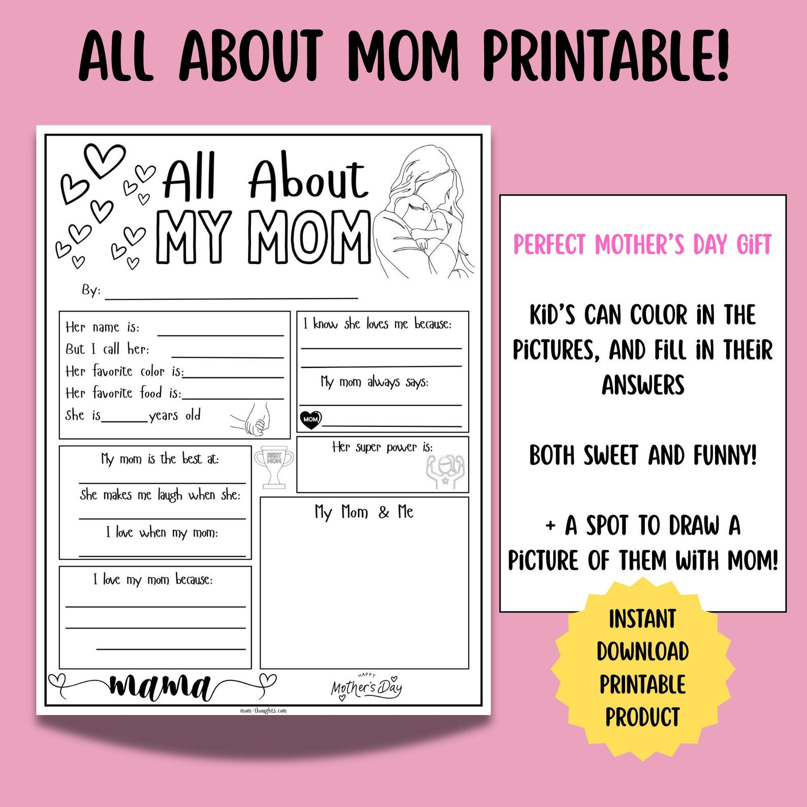 All About Mom Printable: Kids Questionnaire & Coupons (DIY Gift) - Etsy