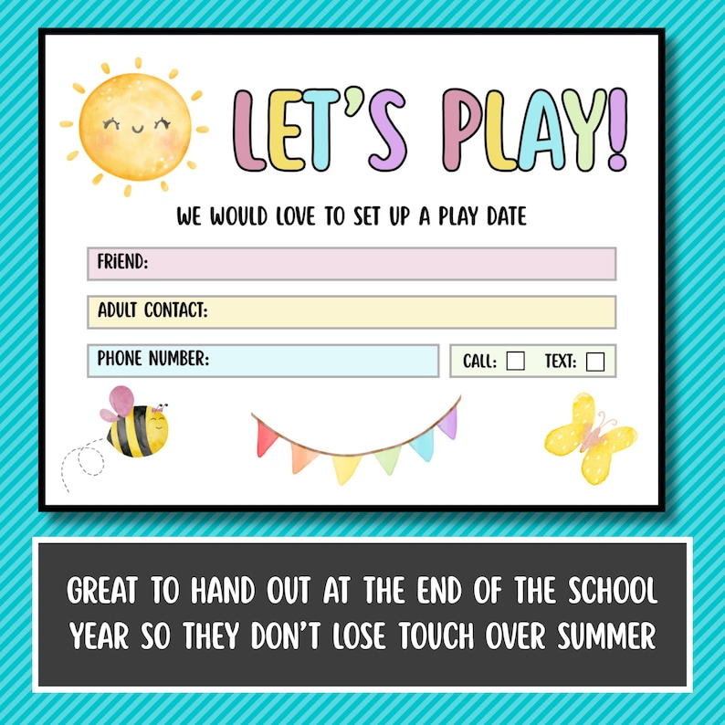 Printable Play Date Invitation Cards | Digital Download | Cute Fill-in ...