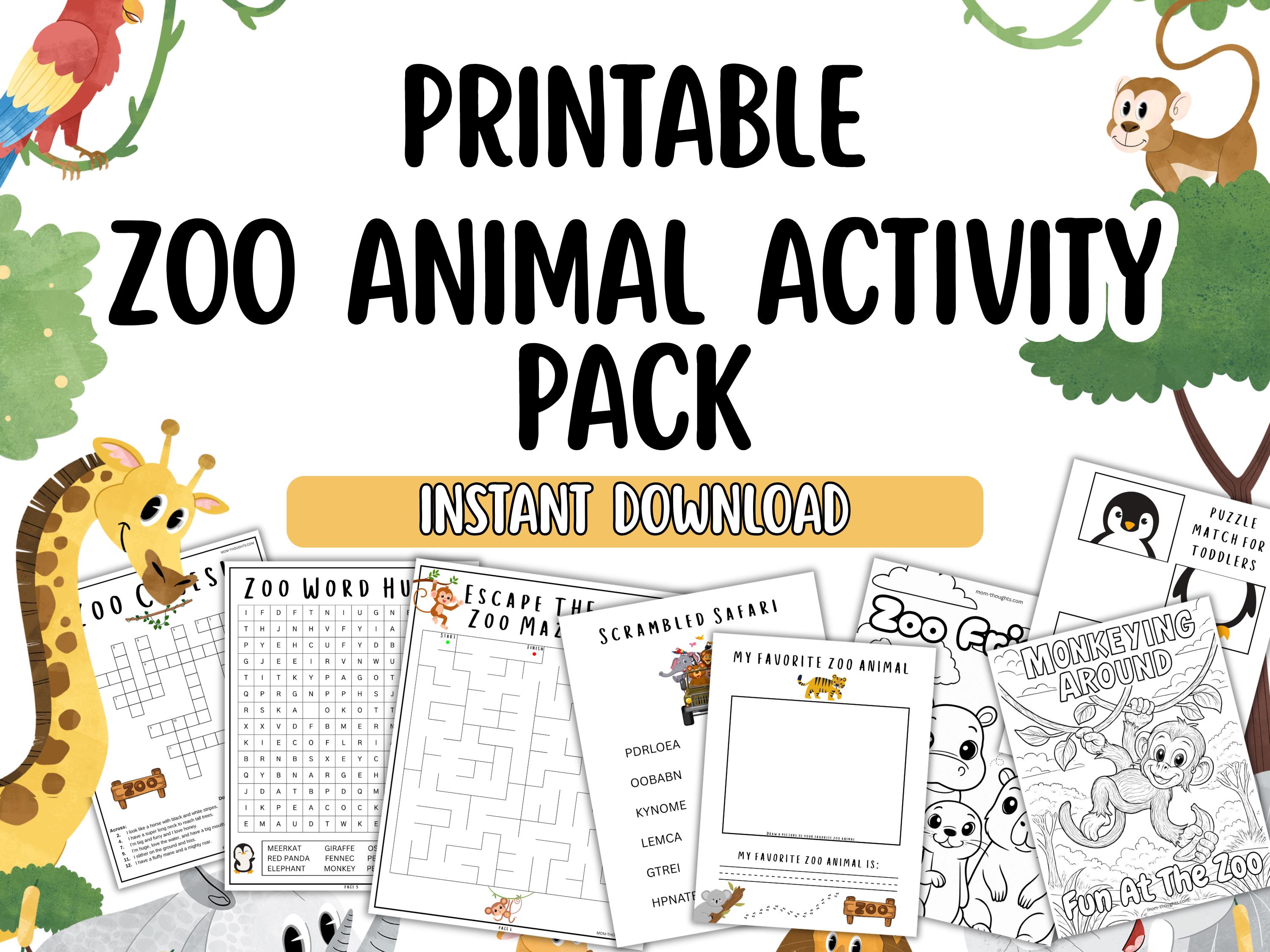 Zoo Animal Activity Pack – Printable PDF Bundle of Fun & Educational ...