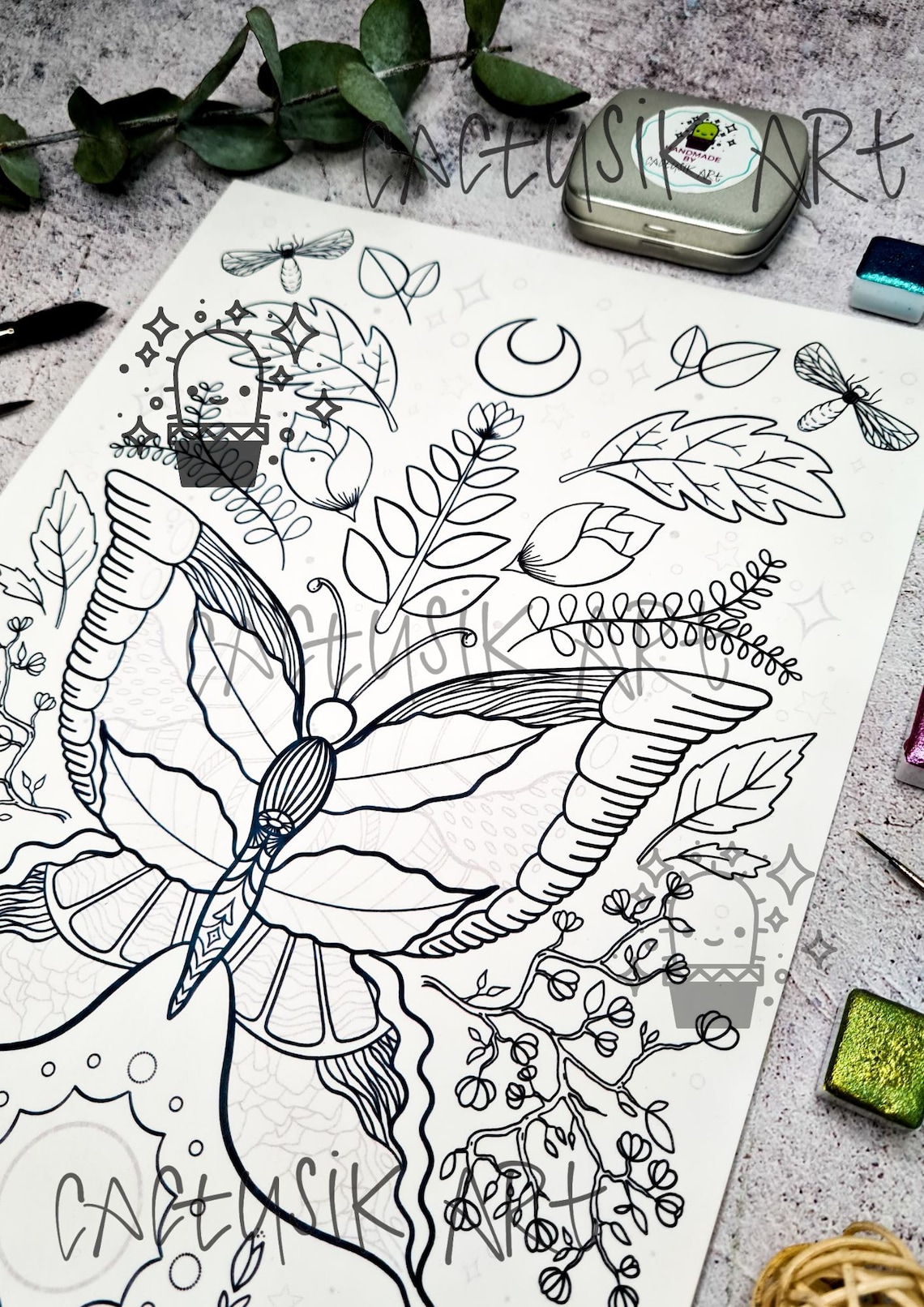 Botanical Butterfly Page Print Coloring, Hobby Drawing Style, Fantasy ...