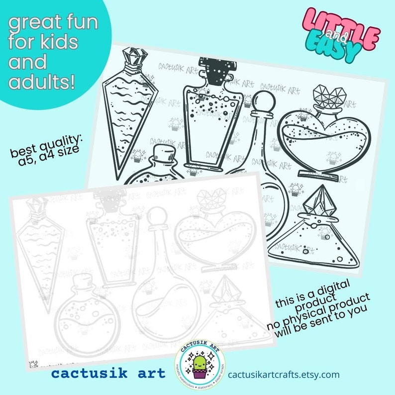 Potion Outline Color Page, Digital Craft Project, Simple Drawing for ...