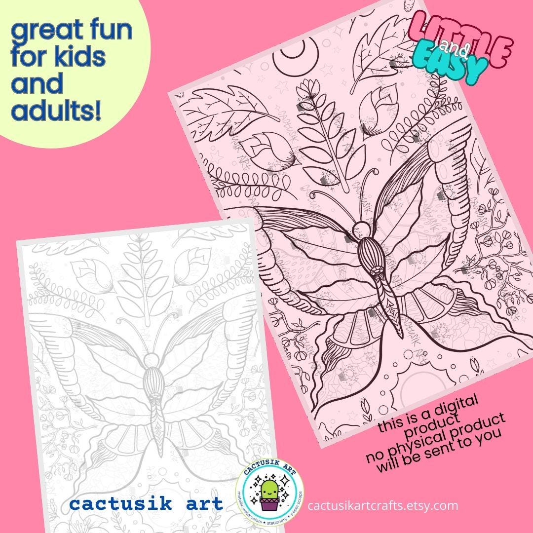 Botanical Butterfly Page Print Coloring, Hobby Drawing Style, Fantasy ...