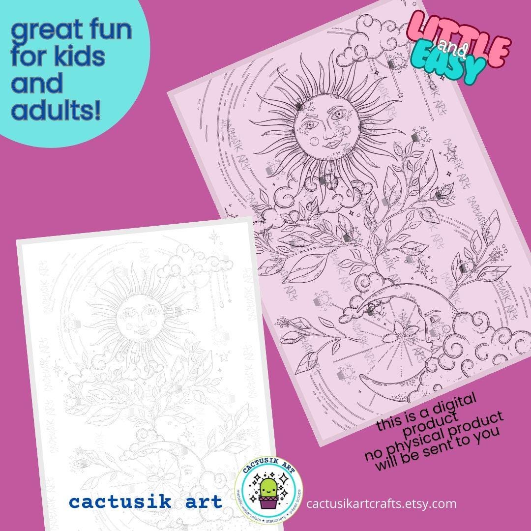 Sun and Moon Coloring Page, Celestial Harmony for Creative Project ...
