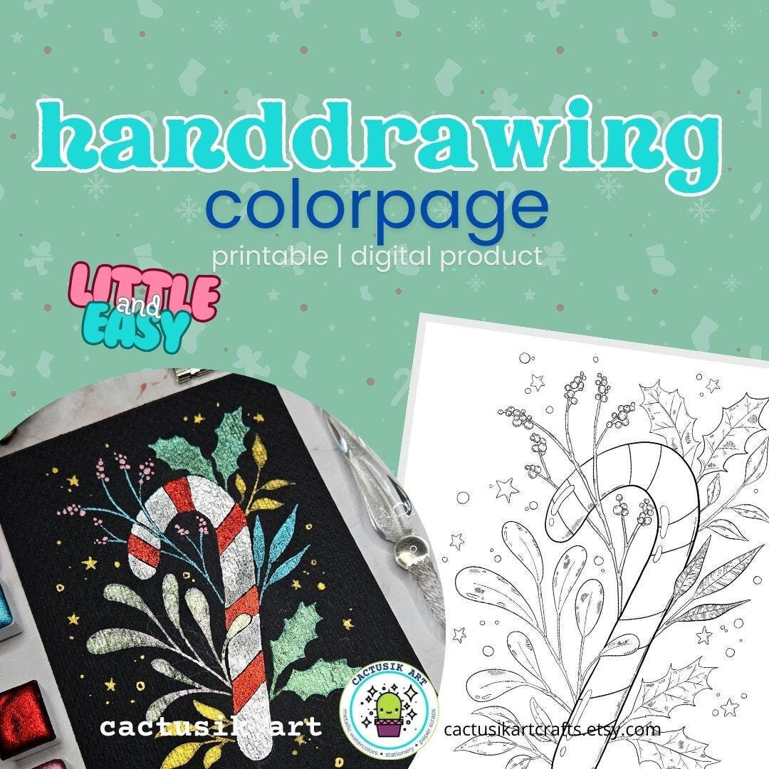 Printable Candy Cane Coloring Page, Holiday Art for Family Time, Fun ...