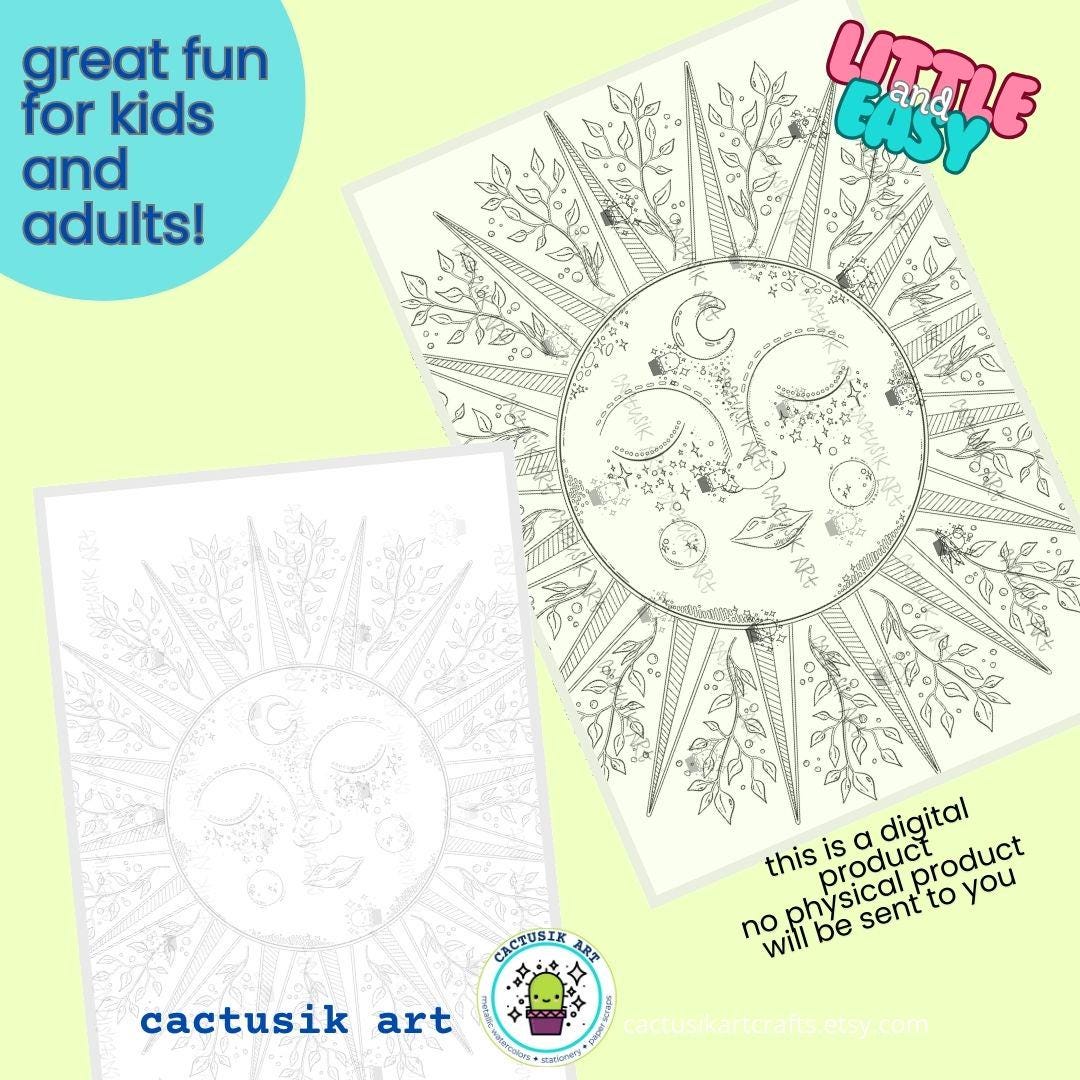 Sun Coloring Page With Face, Art Therapy for Stress Relief PDF ...