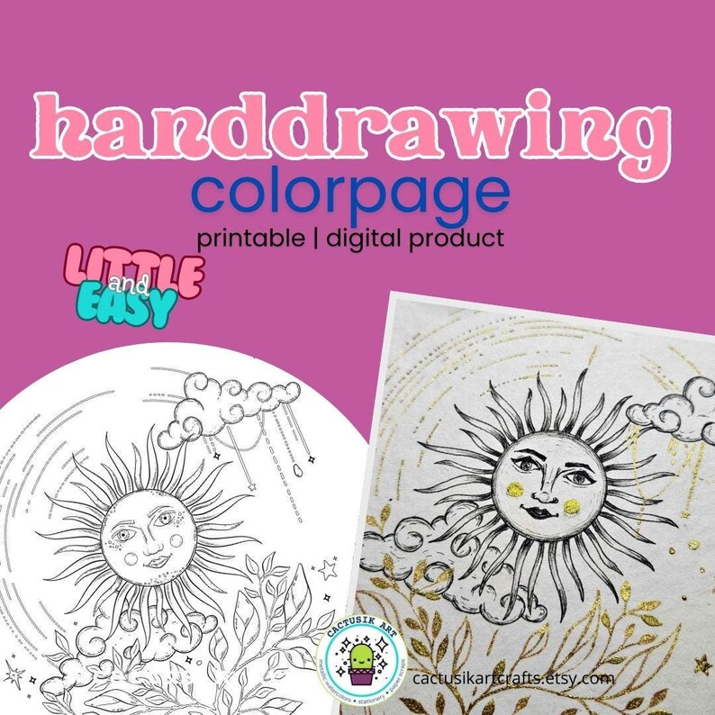 Sun and Moon Coloring Page, Celestial Harmony for Creative Project ...