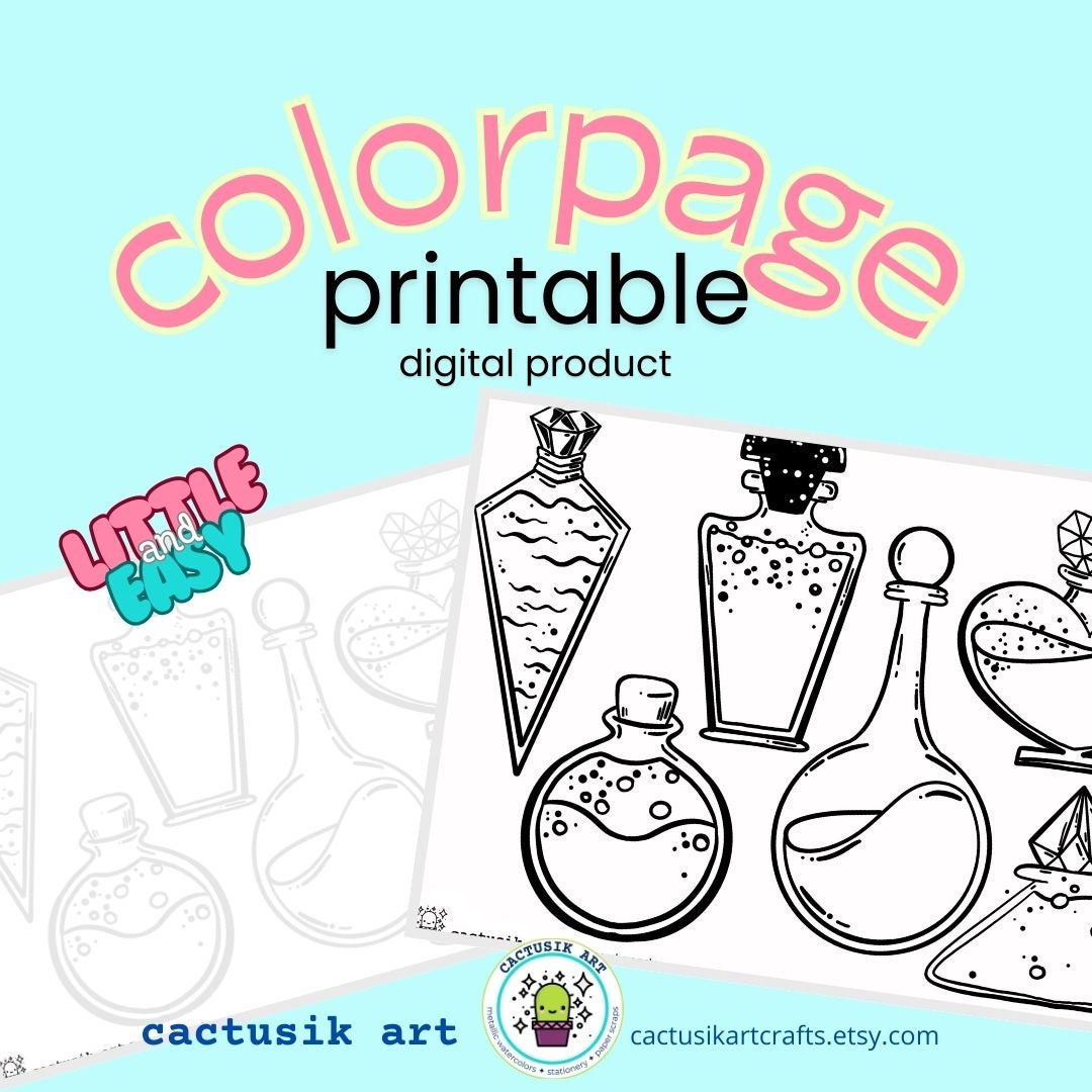 Potion Outline Color Page, Digital Craft Project, Simple Drawing for ...