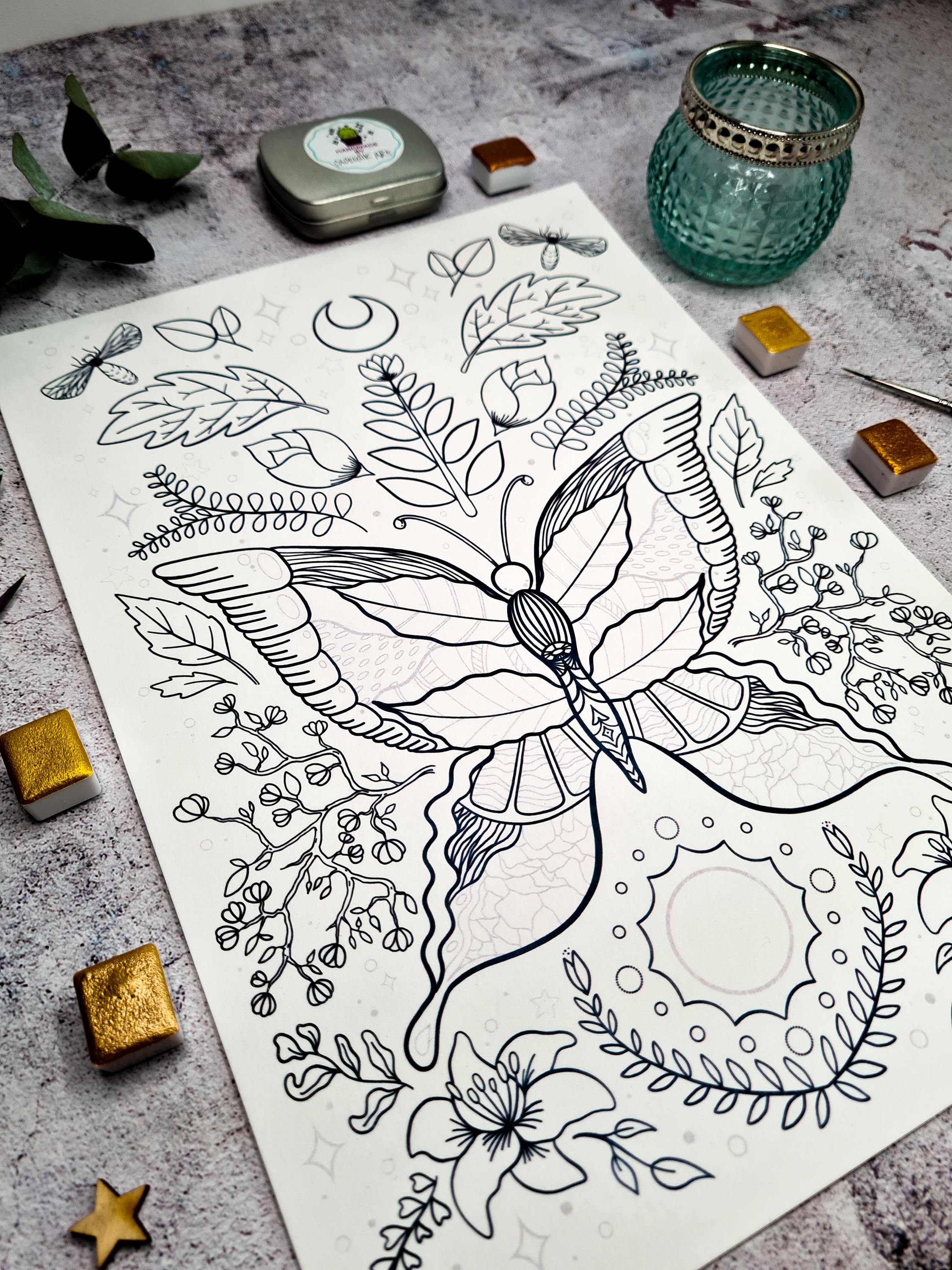 Botanical Butterfly Page Print Coloring, Hobby Drawing Style, Fantasy ...