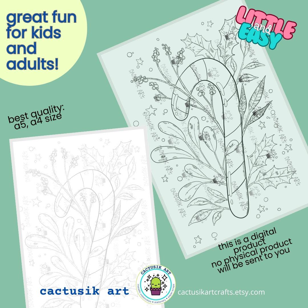 Printable Candy Cane Coloring Page, Holiday Art for Family Time, Fun ...