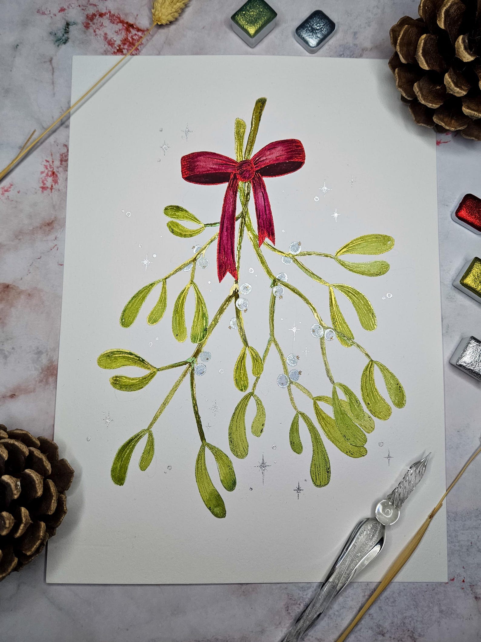 Holiday Mistletoe Coloring Page, Festive Family Activity, Printable ...