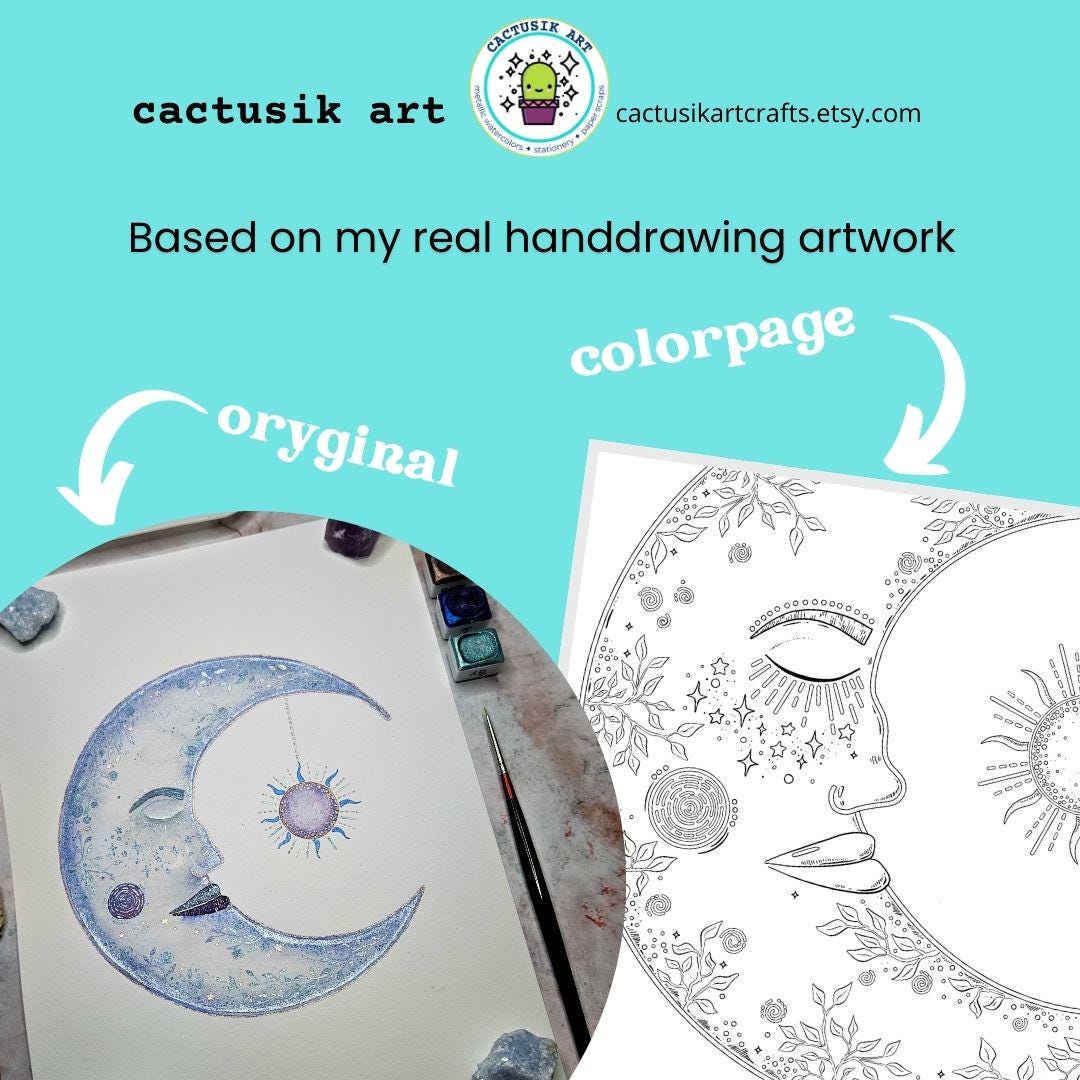 Celestial Moon Coloring Sheet, Zodiac Craft Idea, Printable to Artistic ...