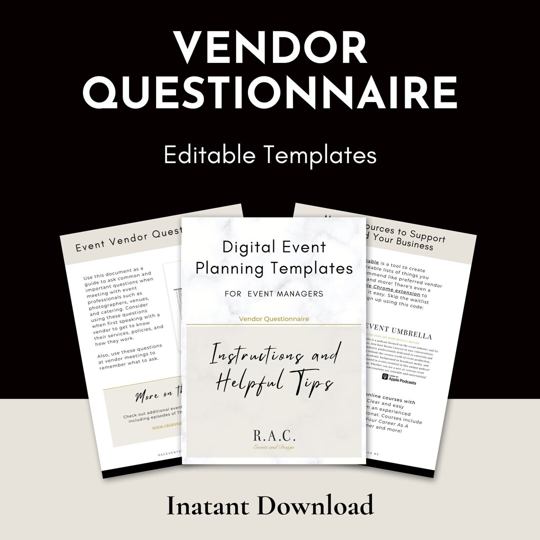 Event Vendor Questionnaire | Digital Event Planning Template for Event ...