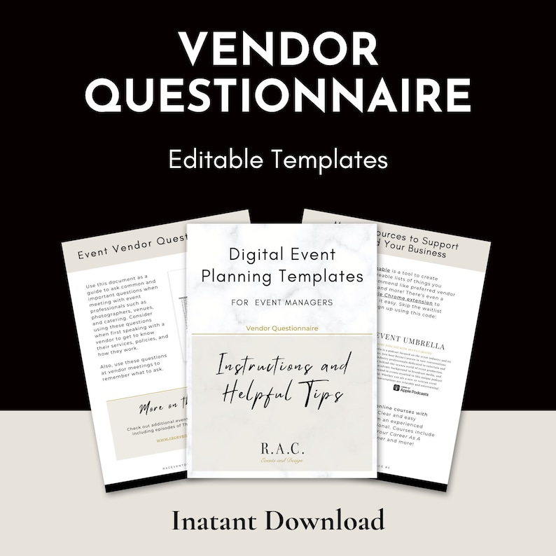 Event Vendor Questionnaire | Digital Event Planning Template for Event ...