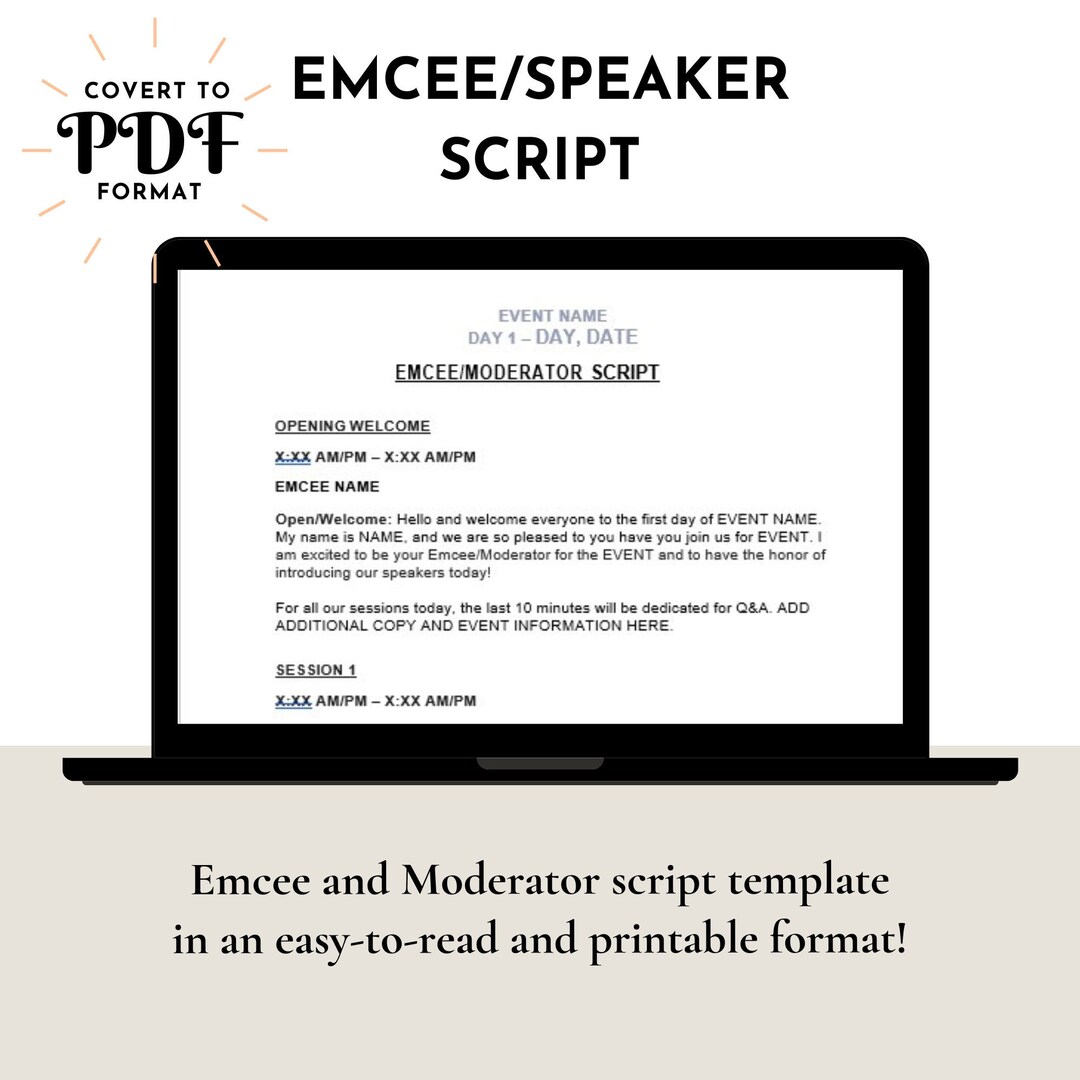 Event Emcee Script Template Digital Event Planning Template - Etsy