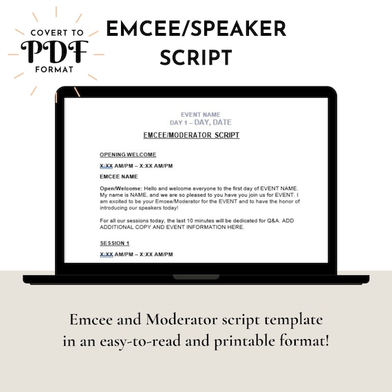 Event Emcee Script Template Digital Event Planning Template - Etsy