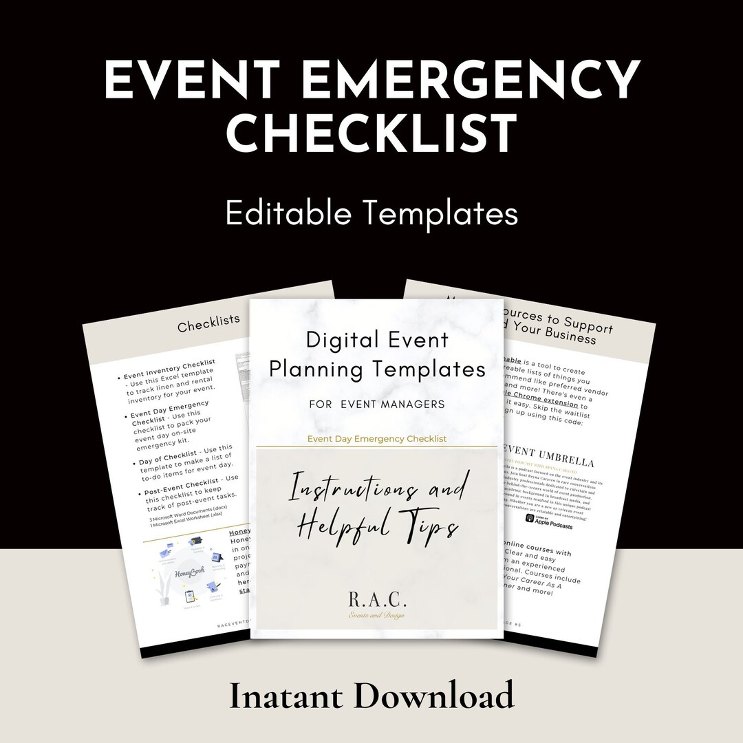 Event Day Emergency Checklist | Digital Event Planning Template for ...
