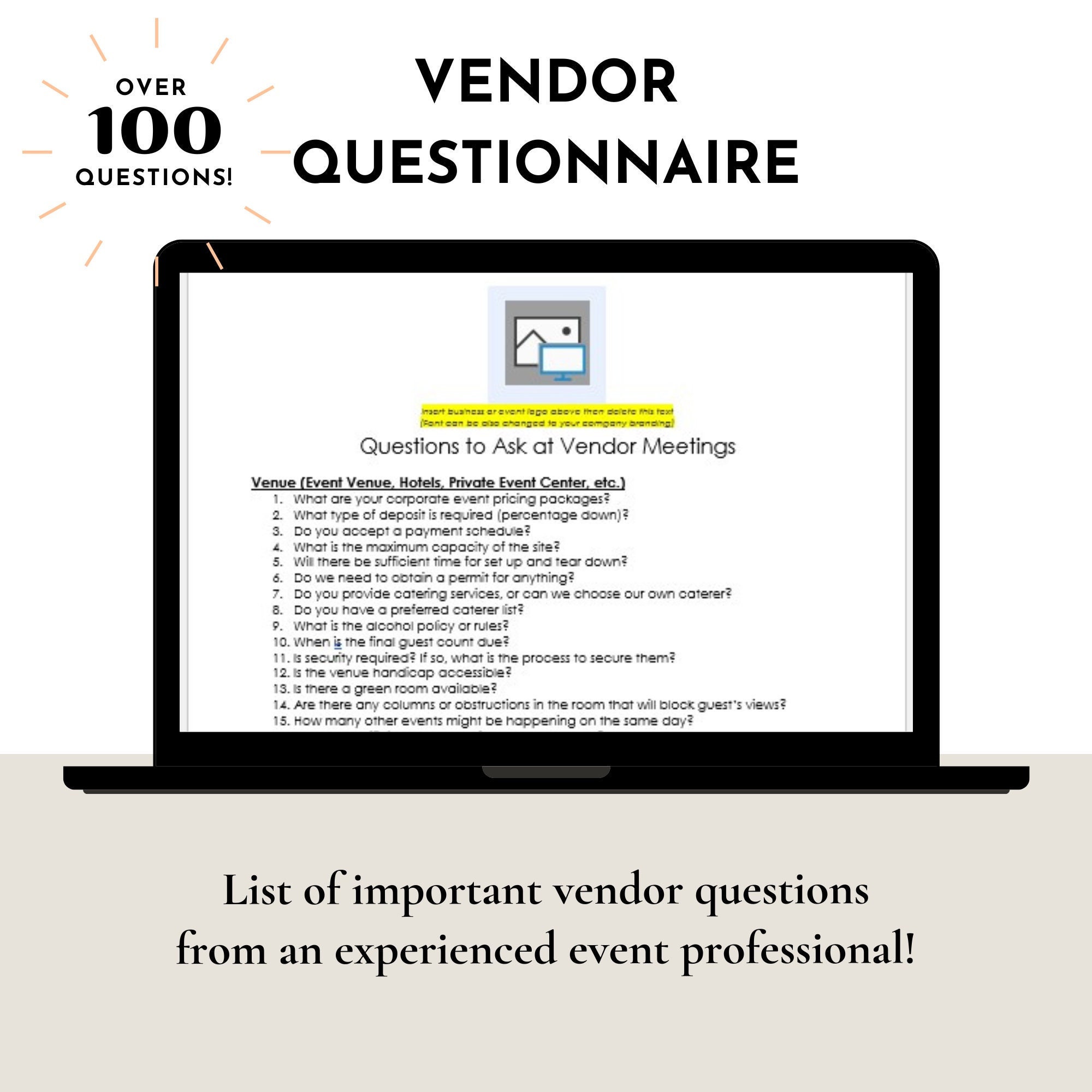 Event Vendor Questionnaire | Digital Event Planning Template for Event ...