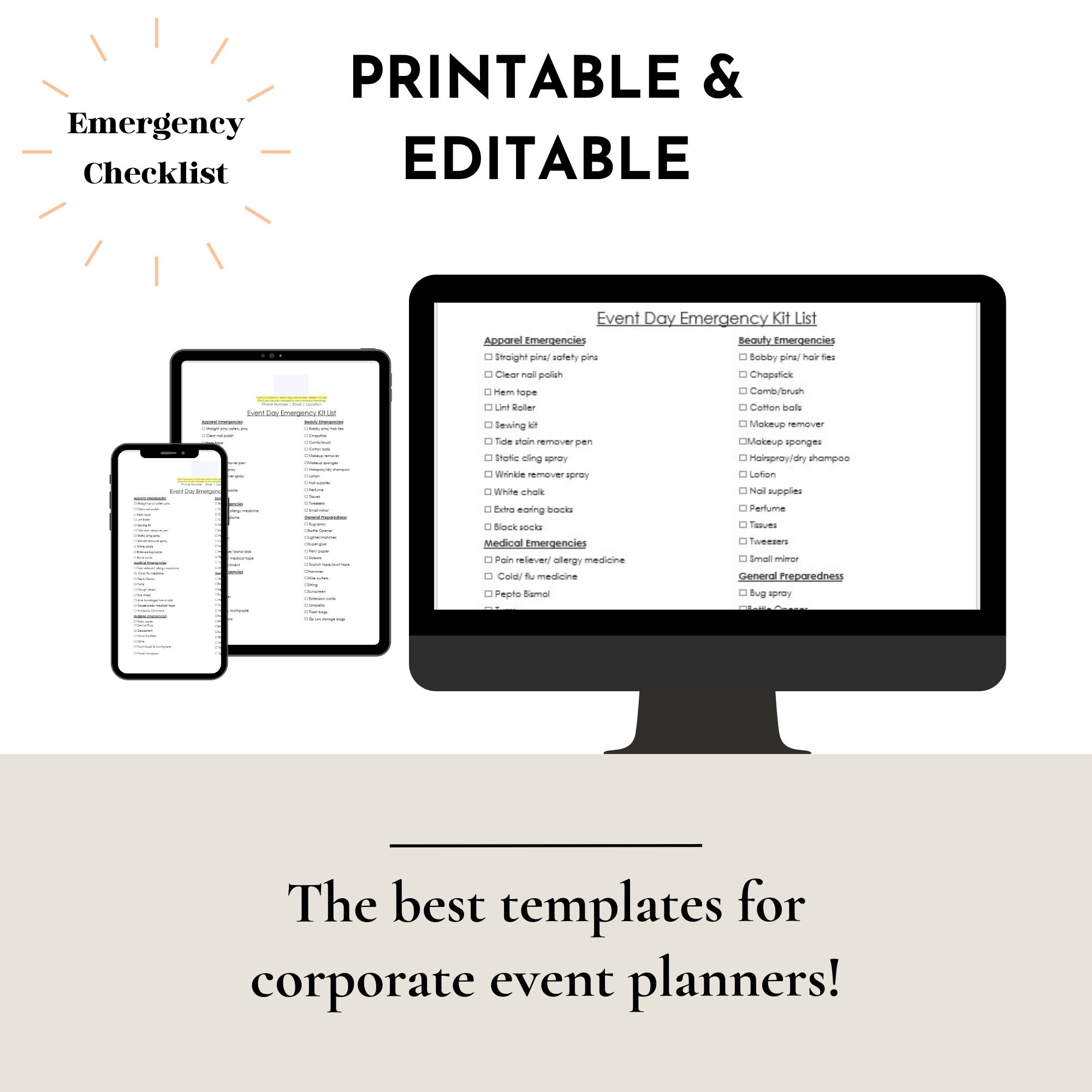 Event Day Emergency Checklist | Digital Event Planning Template for ...
