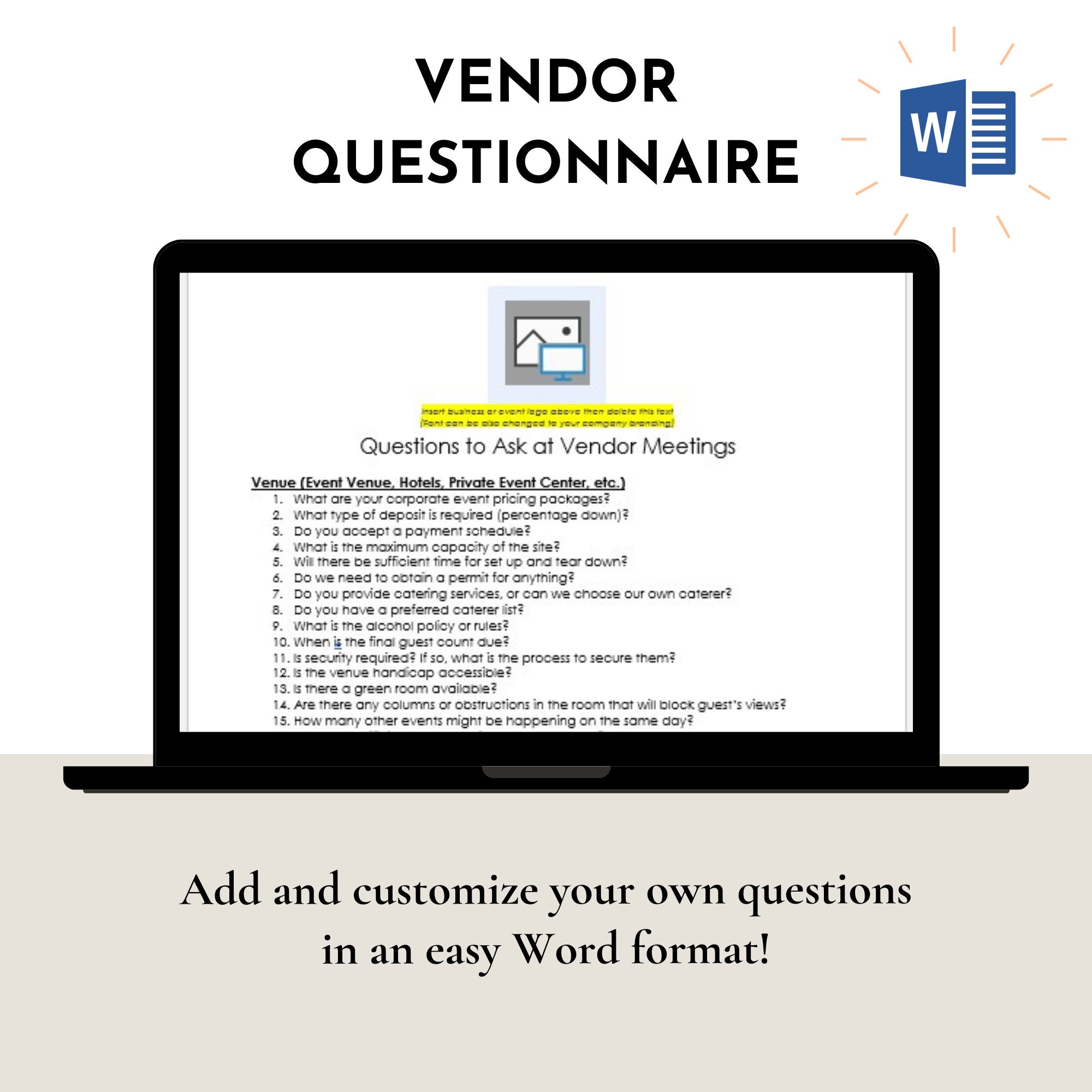 Event Vendor Questionnaire | Digital Event Planning Template for Event ...