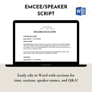 Event Emcee Script Template | Digital Event Planning Template for Event ...