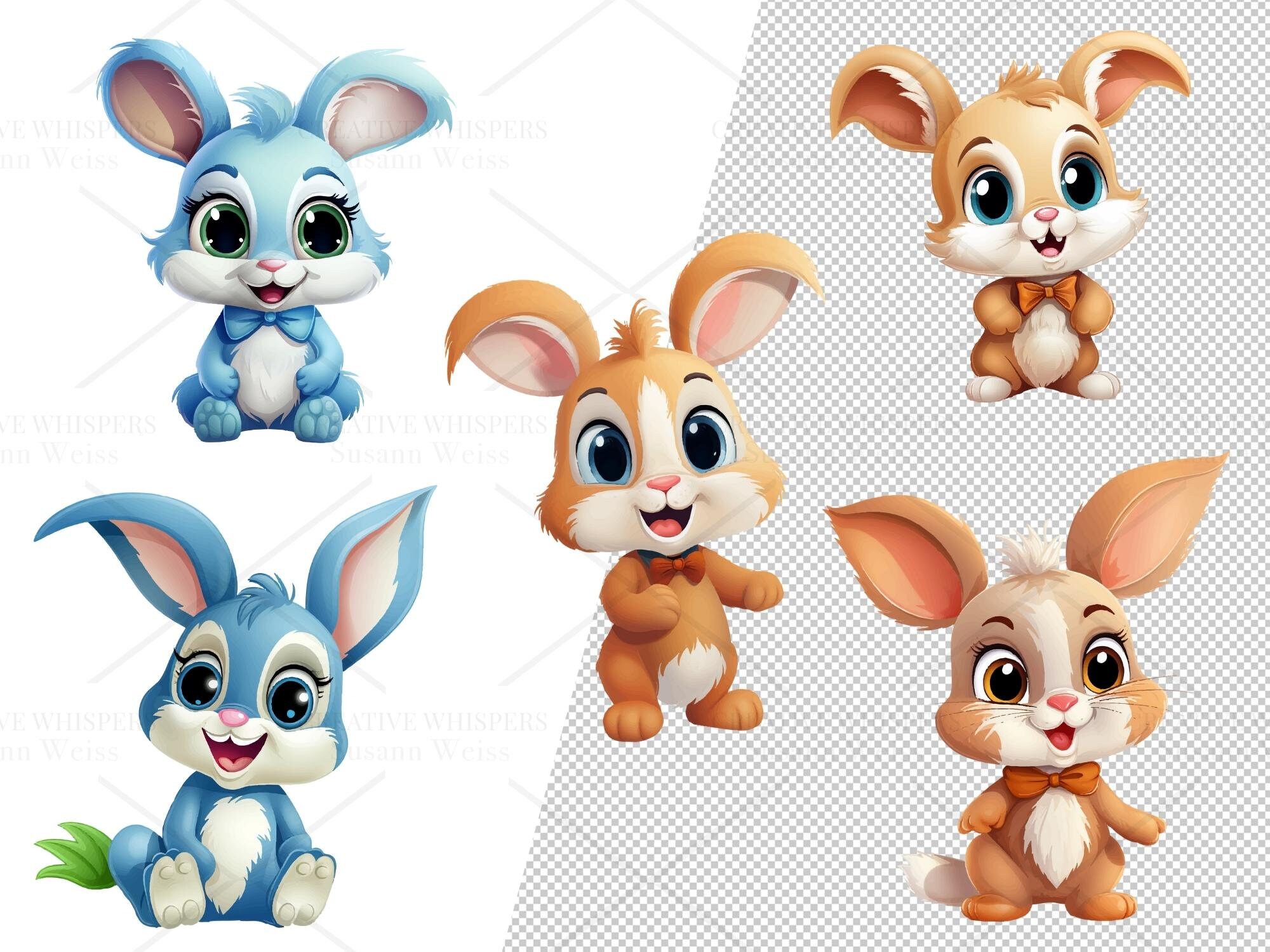 20 Cute Rabbits Stickers Clipart Digital Downloads With - Etsy