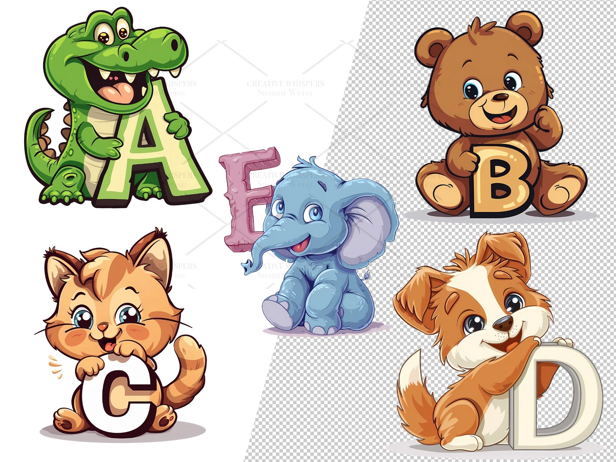 Cute Animal Alphabet Clipart Abc Bundle 26 High Quality Pngs ...