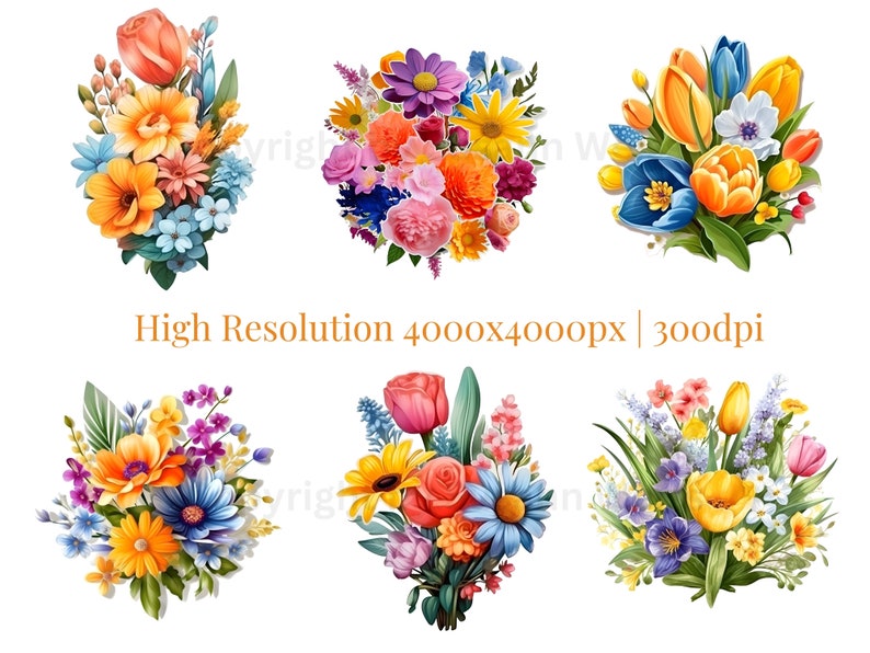 24 Digital Flower Clip Art Set, Flower Sticker, Flower Colorful PNG - Etsy