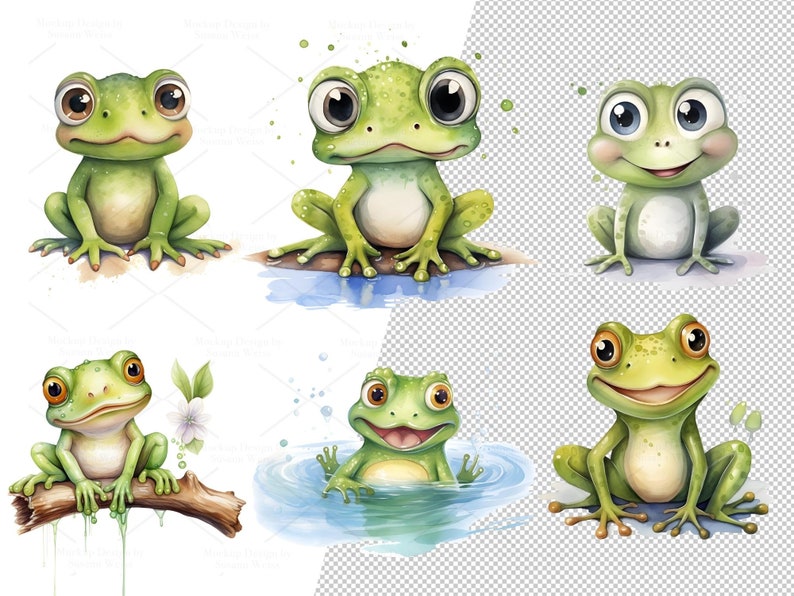 24 Digital Watercolor Cute Frog Clip Art Set, Cute Frog Sticker, Shirt ...